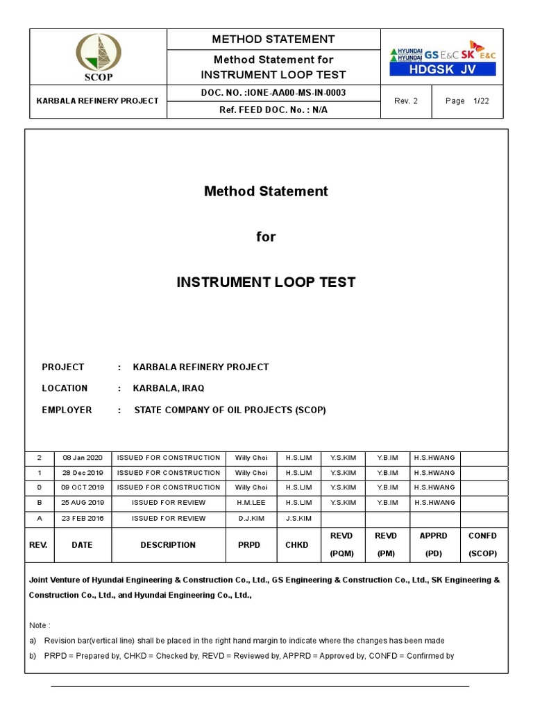 Ione Aa00 Ms In 0003 Method Statement For Instrument Loop Test Rev 2 Pdf Flow Measurement
