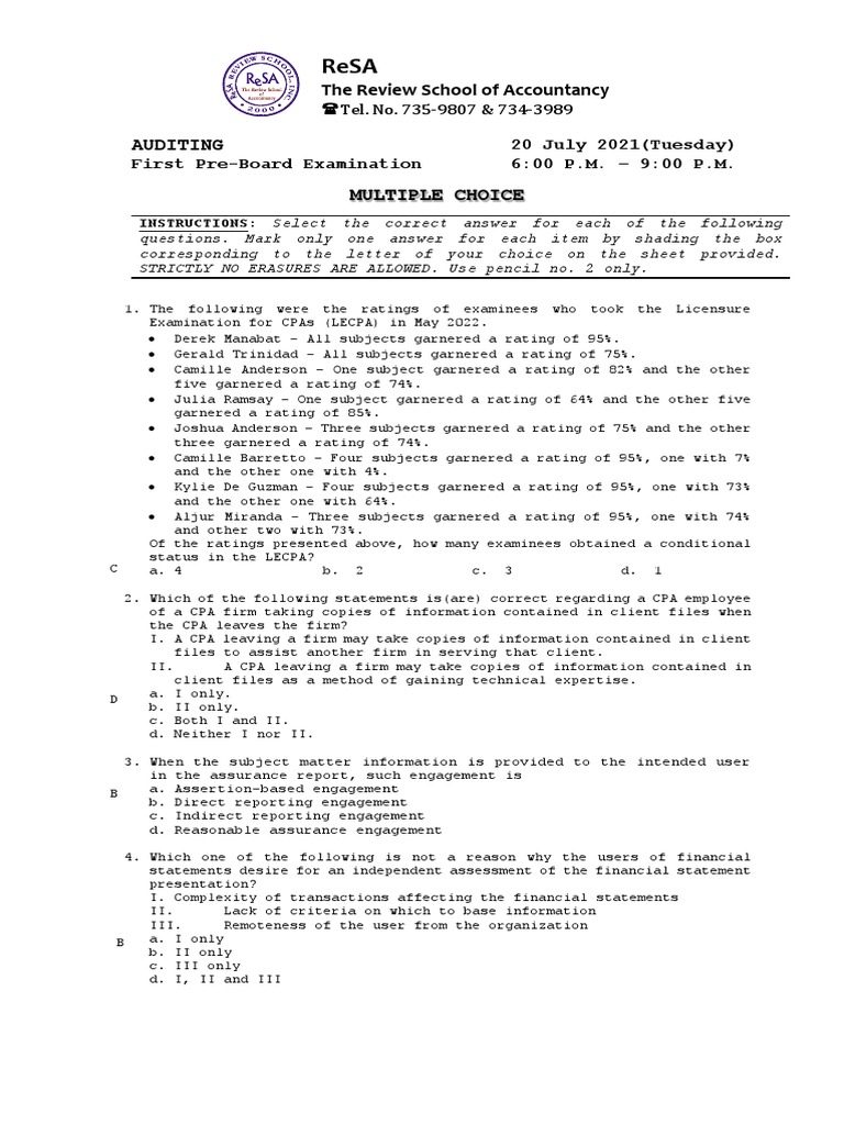 ReSA B42 AUD First PB Exam Questions Answers Solutions PDF | PDF ...