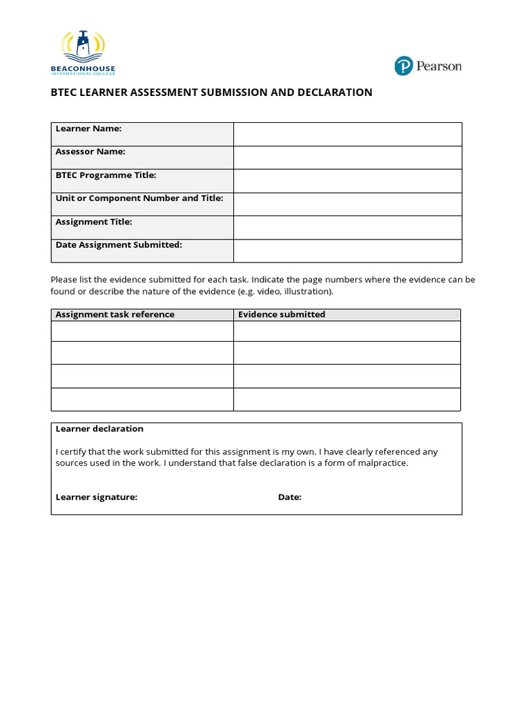 Learner Declaration Sheet | PDF