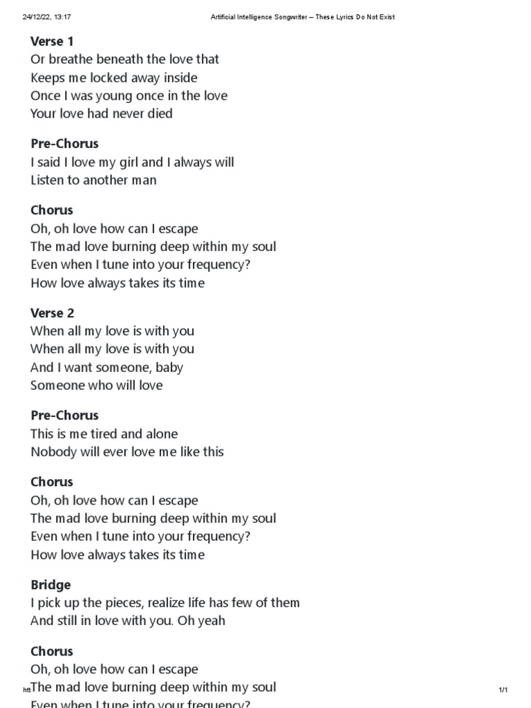Artificial Intelligence Songwriter – These Lyrics Do Not Exist x01 | PDF