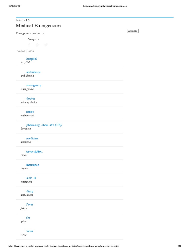 Vocabulario Ingles para Viajar Parte 8 | PDF | Síntomas y signos ...