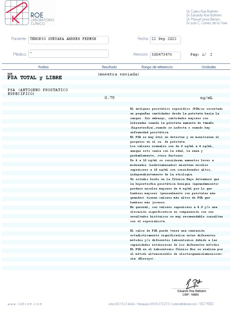Tenorio Guevara Andres Fermin Roe | PDF | Antígeno específico de la próstata | Especialidades ...