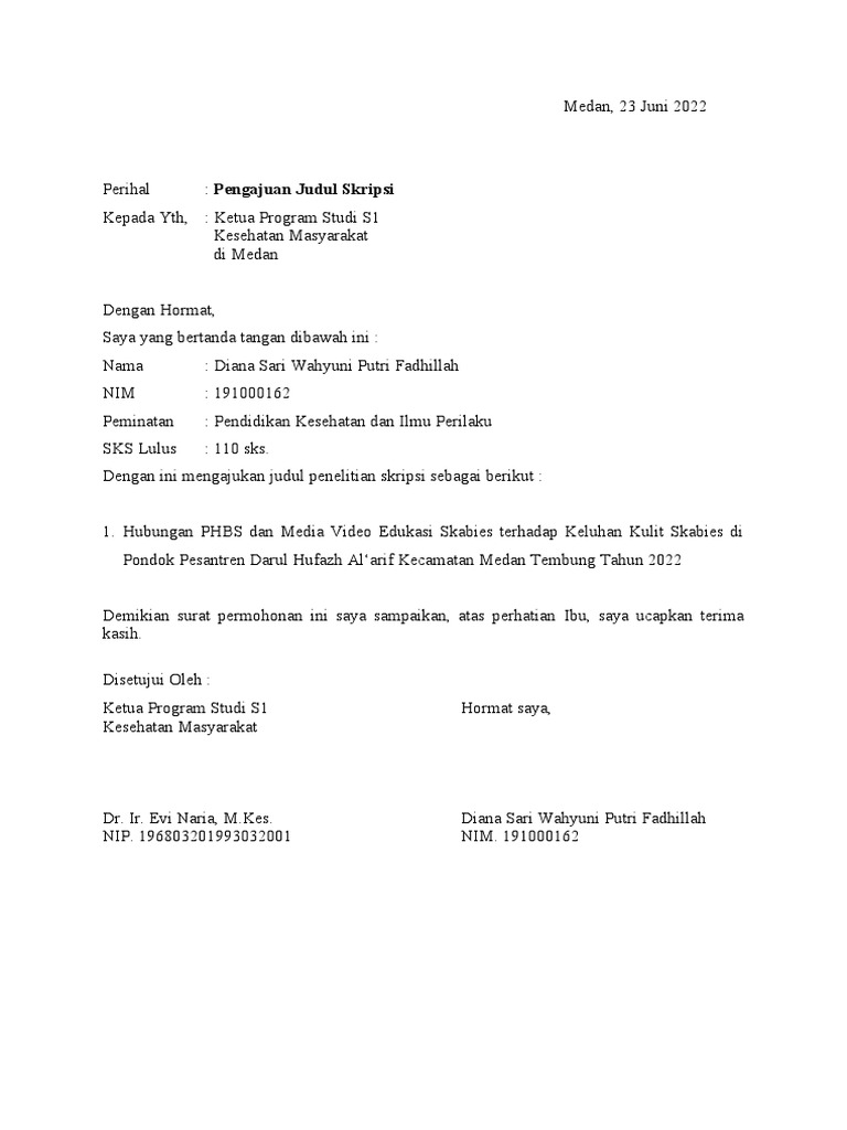 Surat Pengajuan JUDUL | PDF