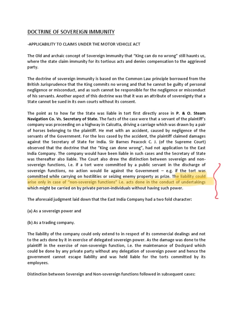 Doctrine of Sovereign Immunity | PDF | Tort | Sovereign Immunity