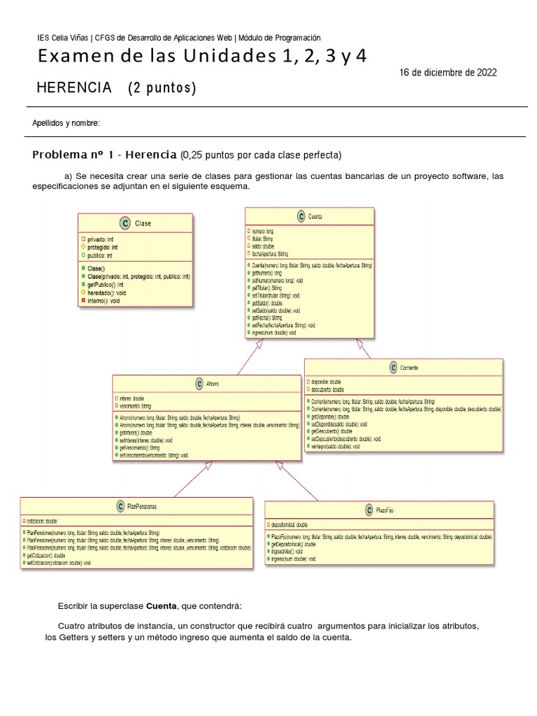 Examen Programación 2 Parte | PDF | Herencia (Programación Orientada a Objetos) | Constructor ...