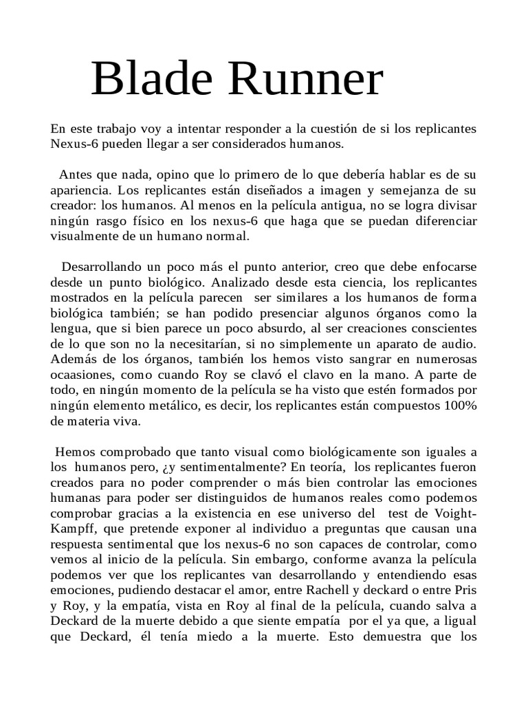 Reflexión Sobre Blade Runner | PDF