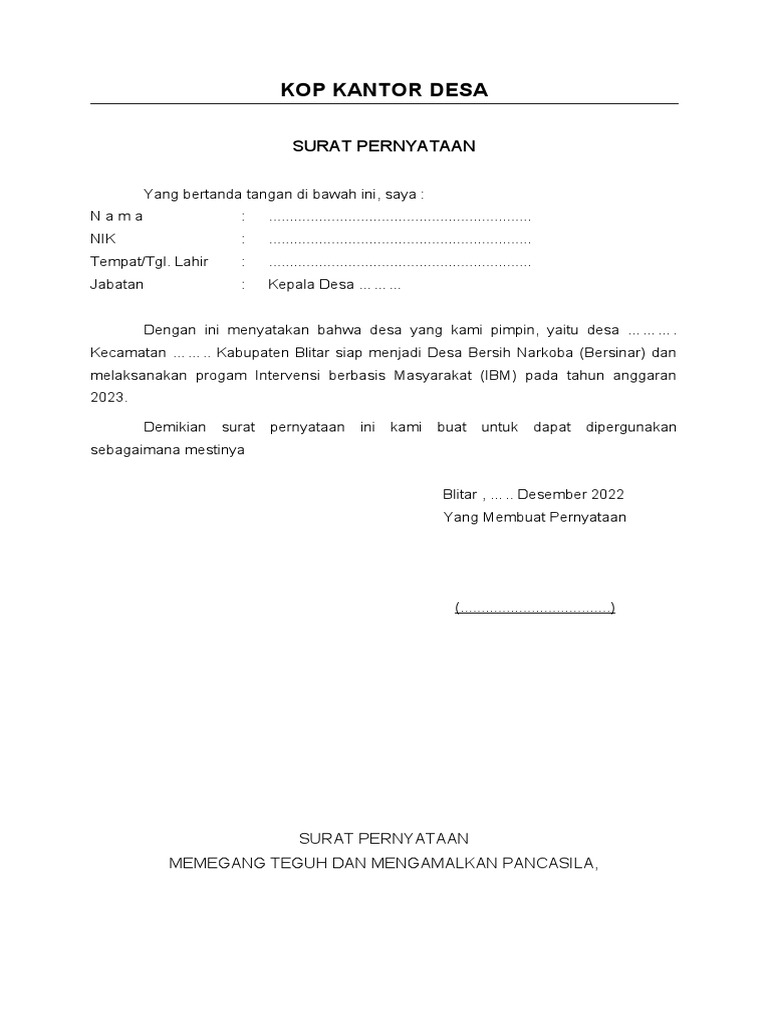Surat Pernyataan Kepala Desa | PDF