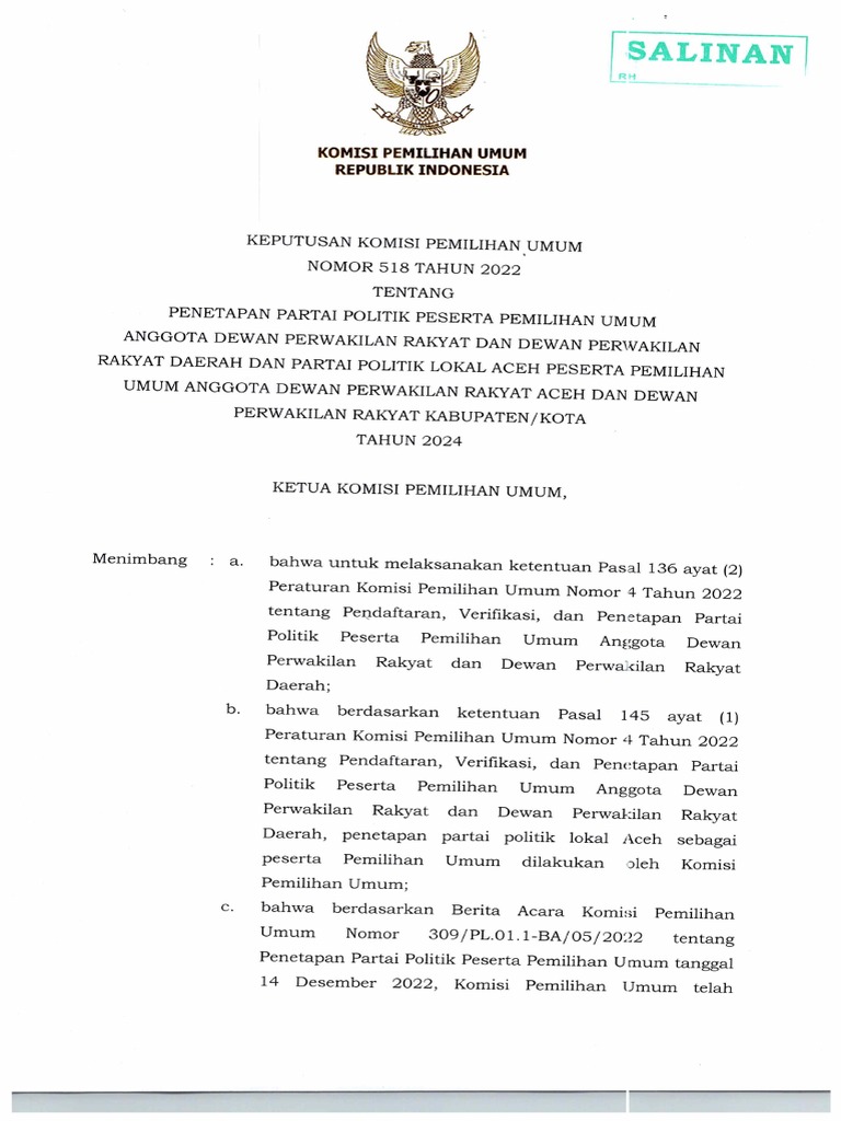 Kep KPU No 518 | PDF