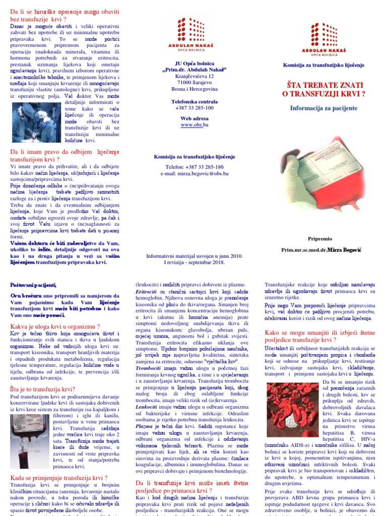 20 Sta Trebate Znati o Transfuziji Krvi | PDF