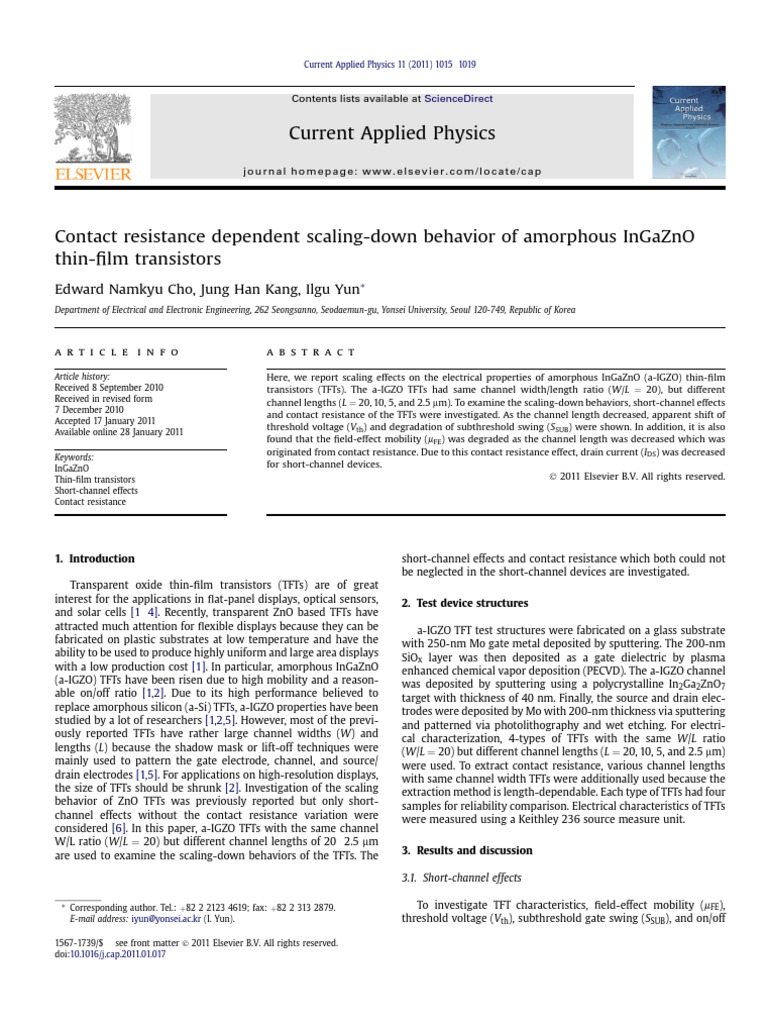 Current Applied Physics: Edward Namkyu Cho, Jung Han Kang, Ilgu Yun | Download Free PDF | Field ...
