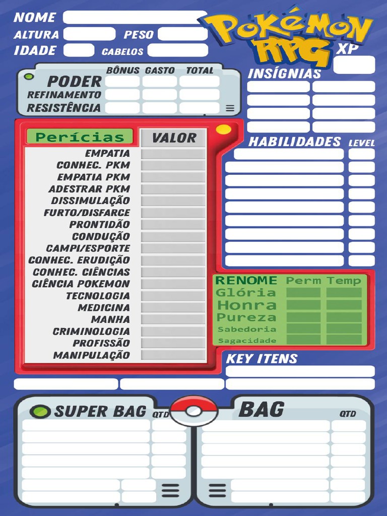 Pokémon RPG - Ficha Editável | PDF