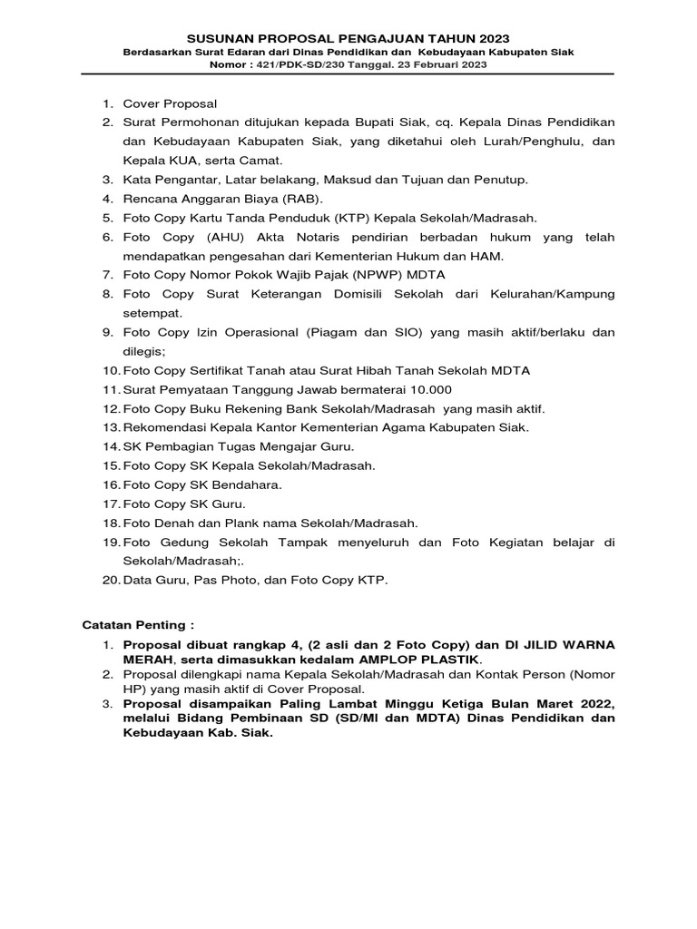 Susunan Proposal Pengajuan Tahun 2023 | PDF