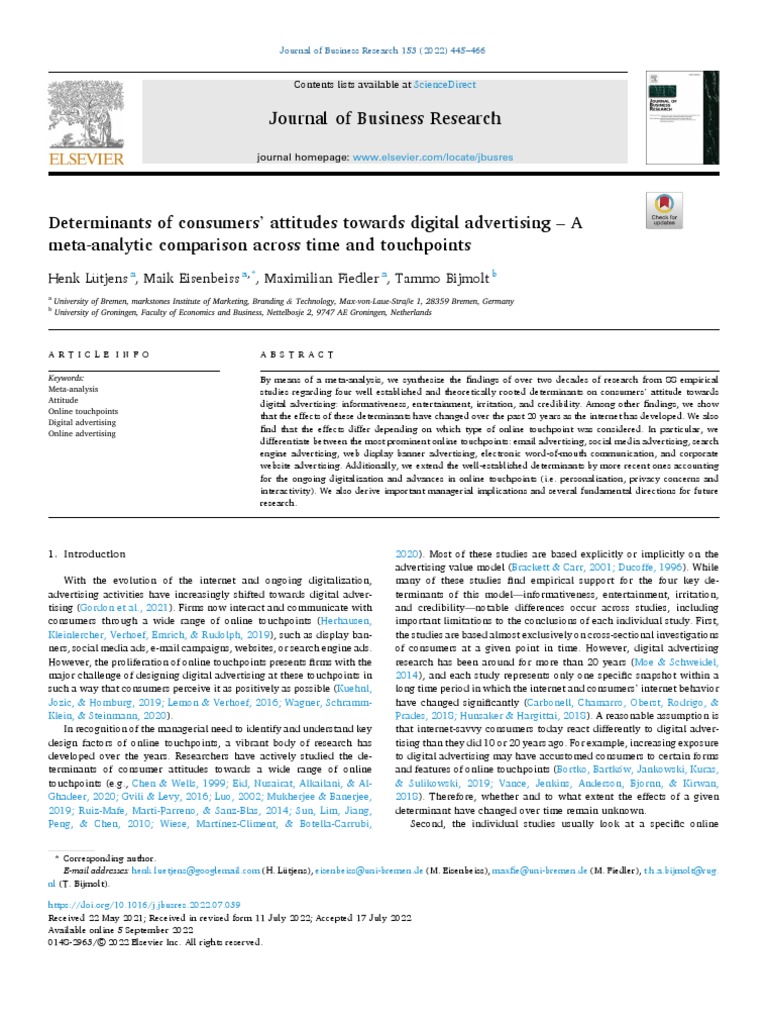 Determinants of Consumers' Attitudes Towards Digital Advertising | PDF | Advertising | Attitude ...
