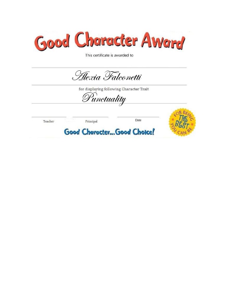 Character Award Grade 5 Tolerance | PDF