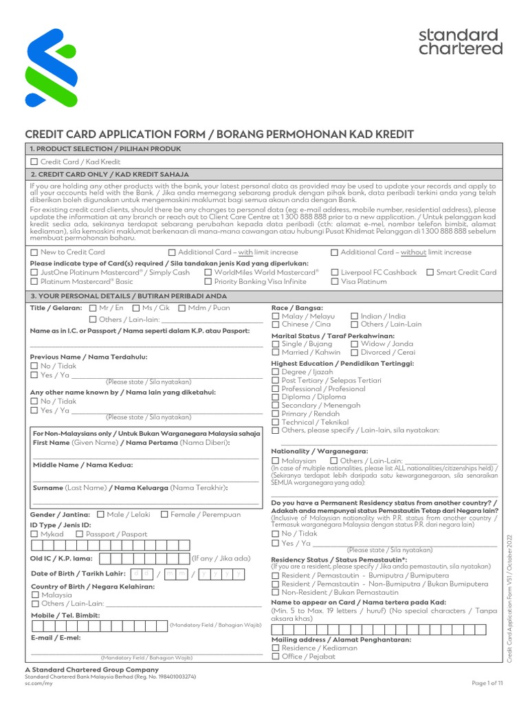 Credit Card Application Form / Borang Permohonan Kad Kredit | PDF ...