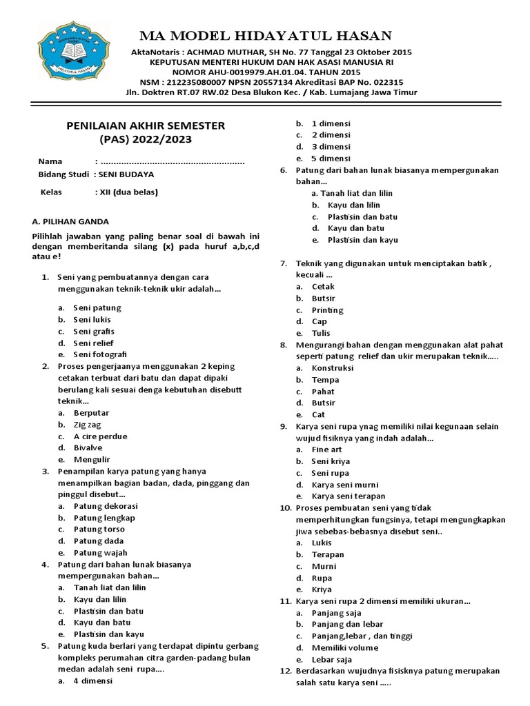 Pas Ganjil 2022 Senbud 12 | PDF