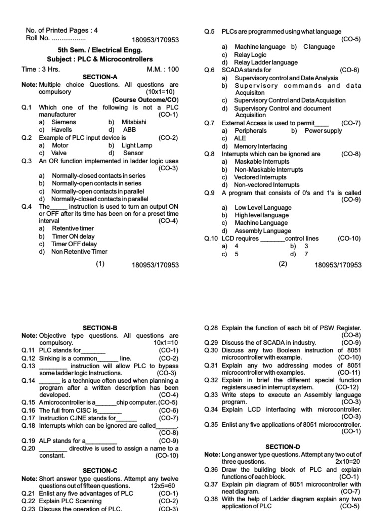 5th Sem. / Electrical Engg. Subject: PLC & Microcontrollers | PDF | Programmable Logic ...