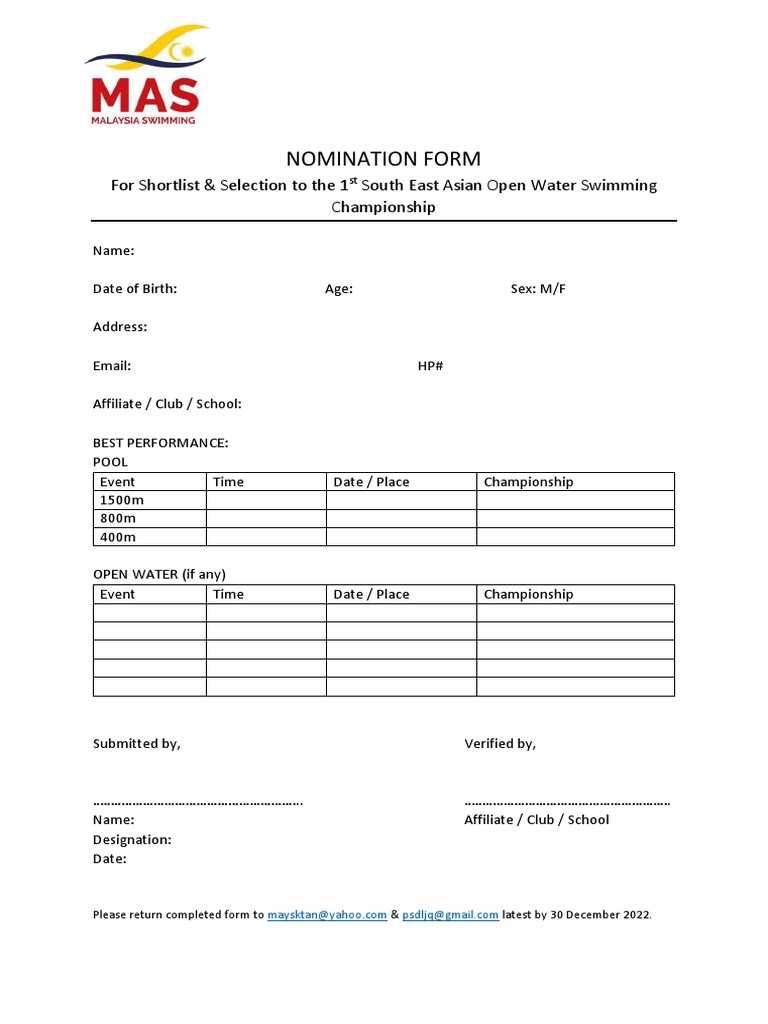 Nomination Form - 1st SEA OWS | PDF