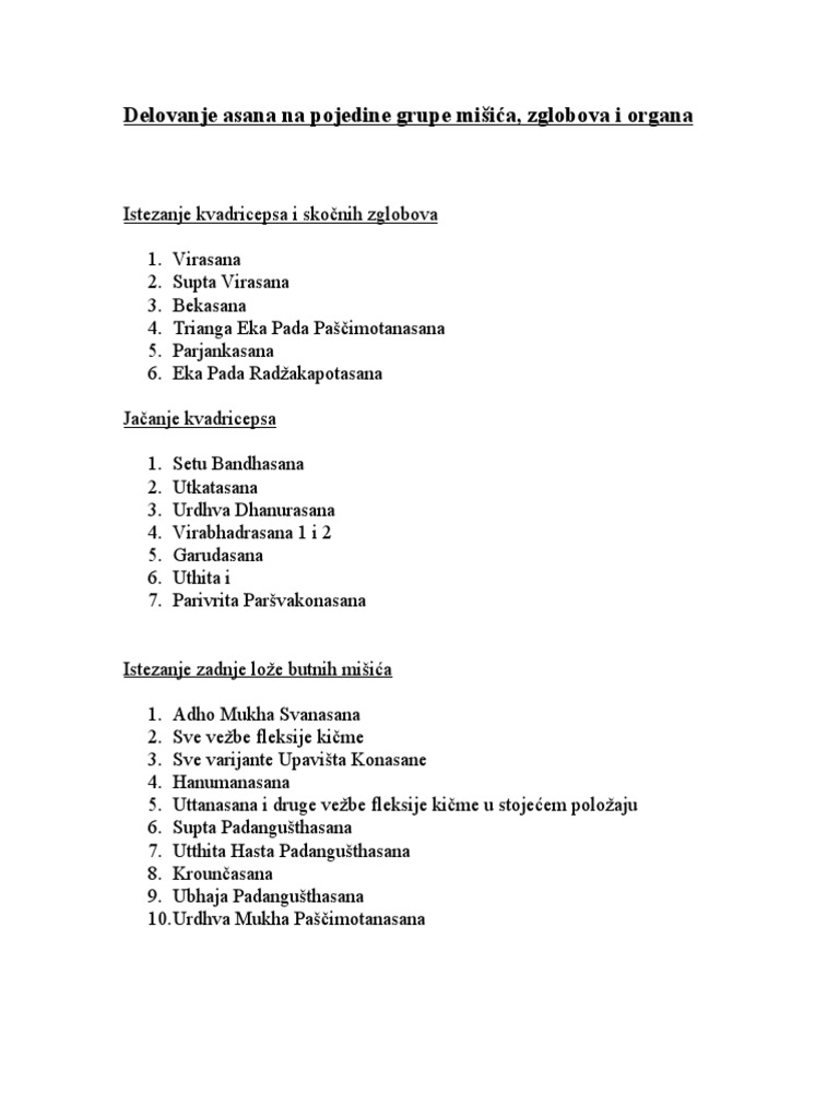 Delovanje Asana Na Pojedine Grupe Mišića | PDF