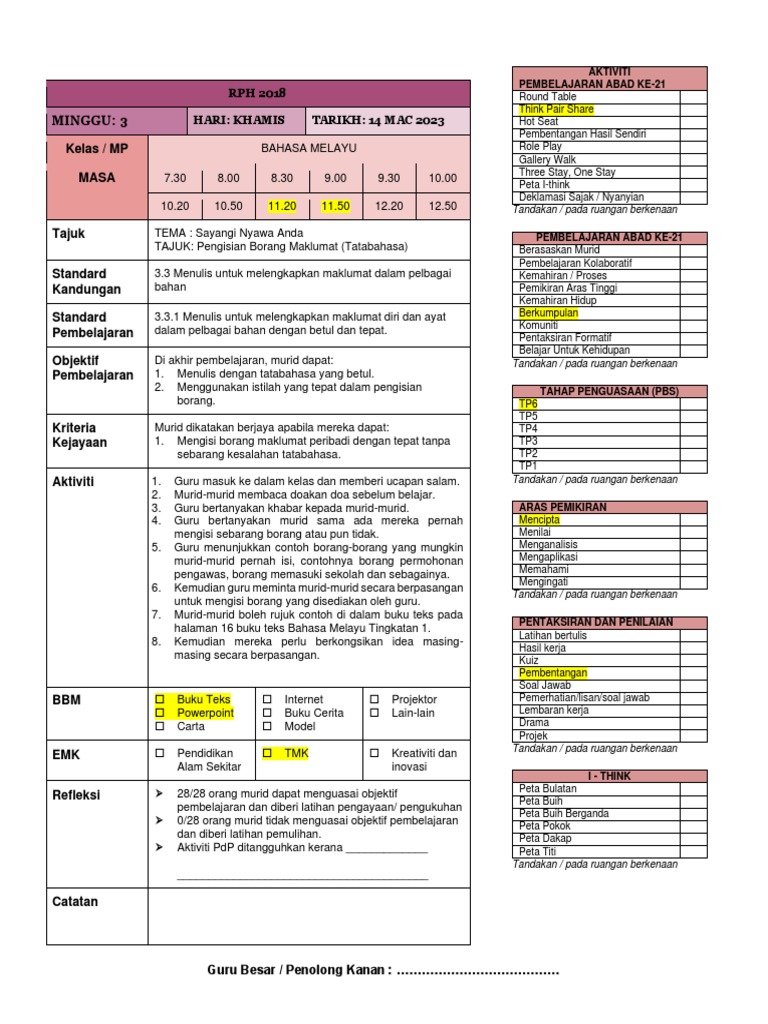 RPH Tingkatan 1 Tema 2 | PDF
