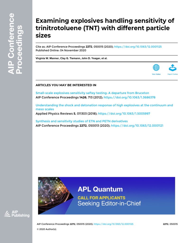 Examining Explosives Handling Sensitivity of Trinitrotoluene (TNT) With Different Particle Sizes ...
