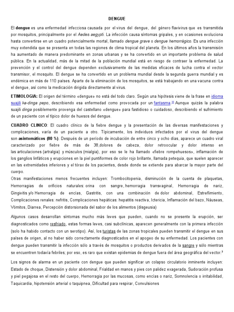 La enfermedad del dengue: causas, síntomas y tratamiento | PDF ...