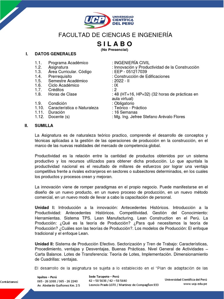 Si Labo Produc. e Innovacio N de La Construccio N 2022-II | PDF