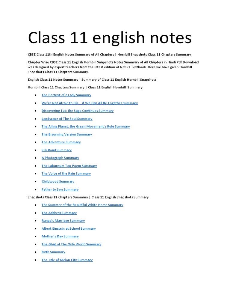 Class 11 English Notes | PDF