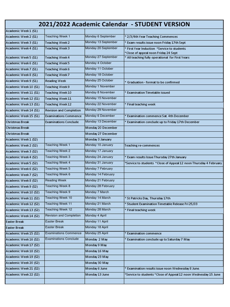 STUDENT 2021-2022 Academic Calendar (FINAL) | PDF | Academic Term