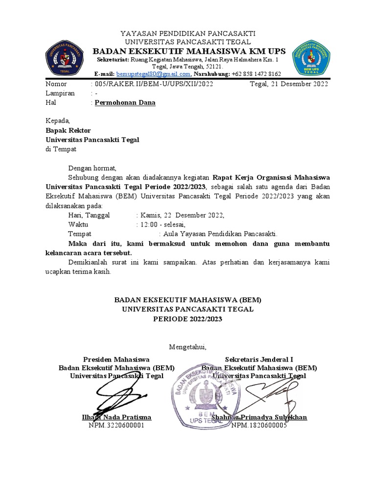 005 Surat Permohonan Dana Rapat Kerja | PDF