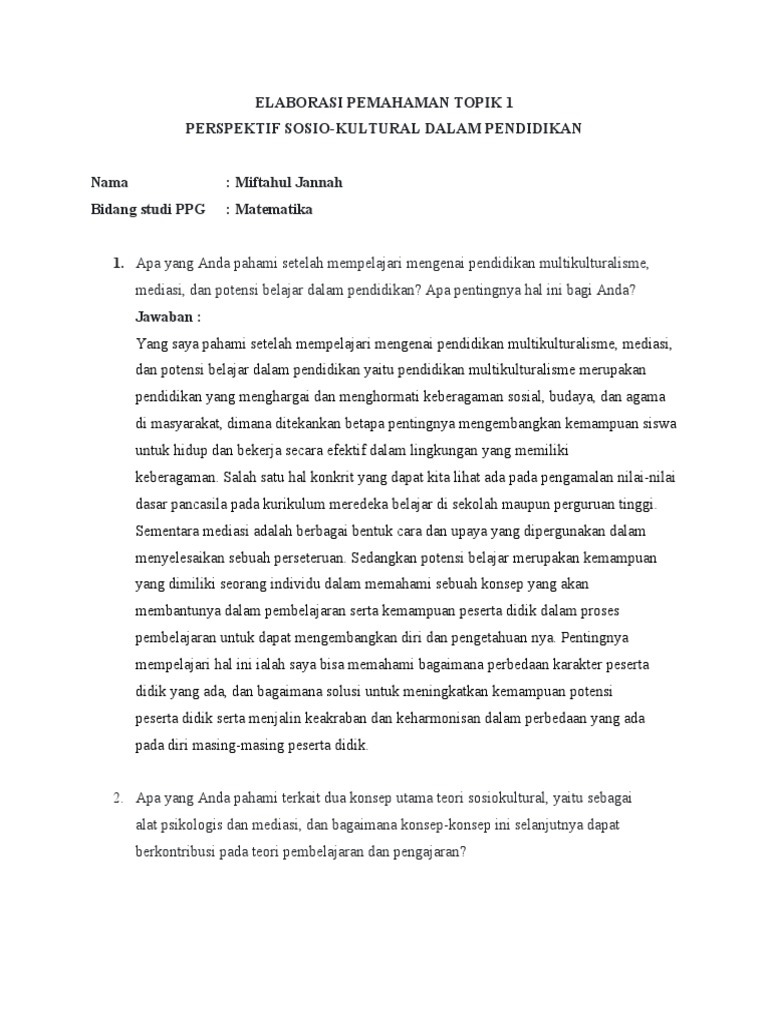 Elaborasi Pemahaman Topik 1 | PDF | Karier & Perkembangan | Ilmu Sosial