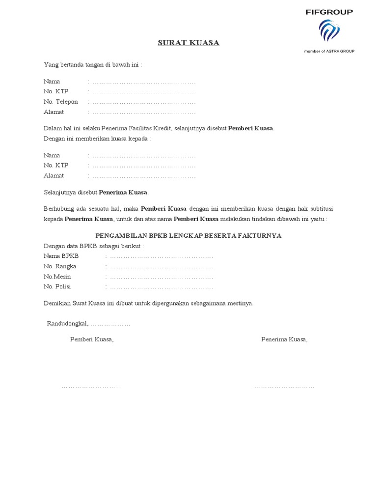 Surat Kuasa FIF Group | PDF