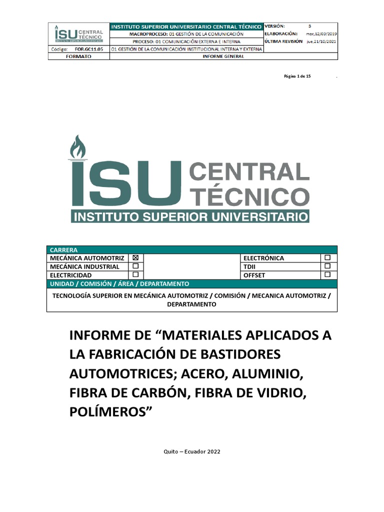 Informe de "Materiales Aplicados A La Fabricación de Bastidores ...