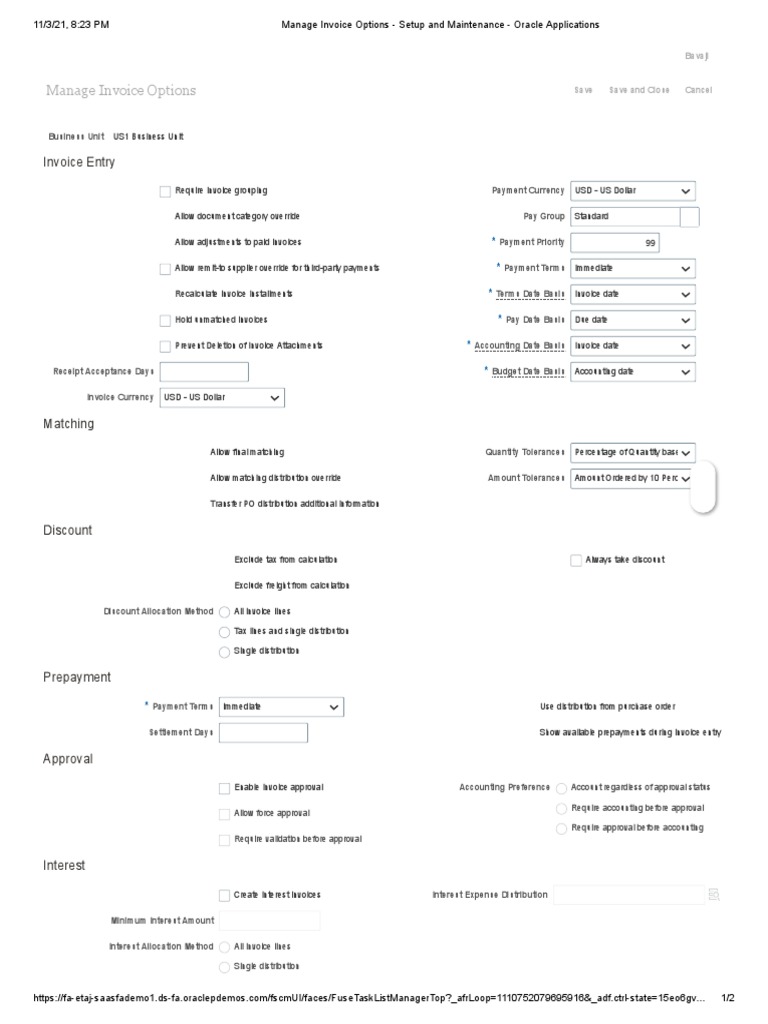 Manage Invoice Options Us1 Business Unit Pdf Invoice Payments