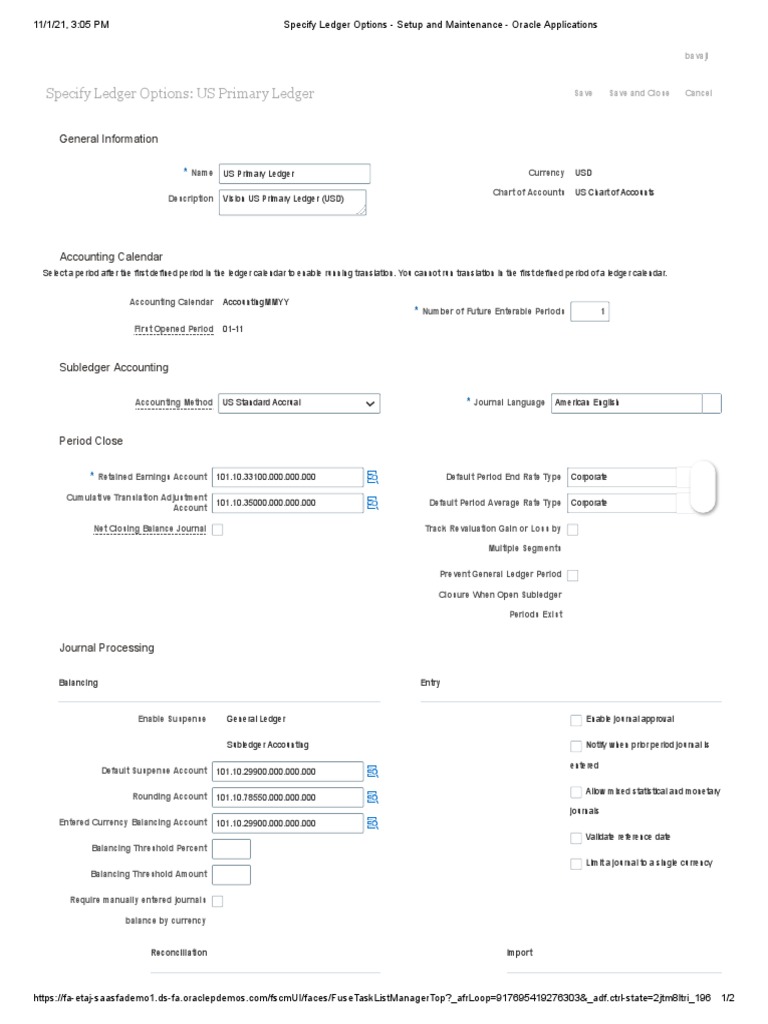 Specify Ledger Options - US Primary Ledger | PDF | Accounting | Currency