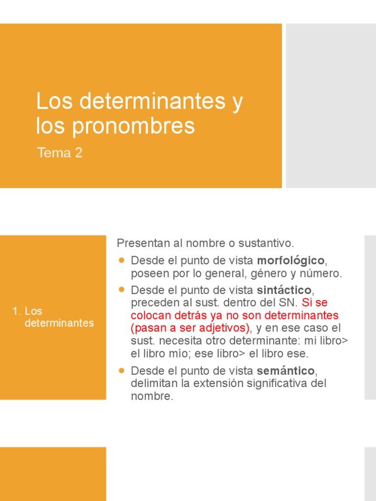 2a Tema 2 (Alumnas) Los Determinantes y Los Pronombres | PDF | Adjetivo ...