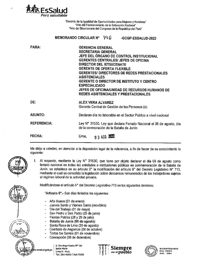 Memorando Circular N 196-Gcgp-Essalud-2022 | PDF Memorando Circular N 196-Gcgp-Essalud-2022 | PDF