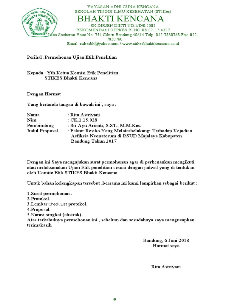Surat Permohonan Kelayakan Etik | PDF Surat Permohonan Kelayakan Etik | PDF