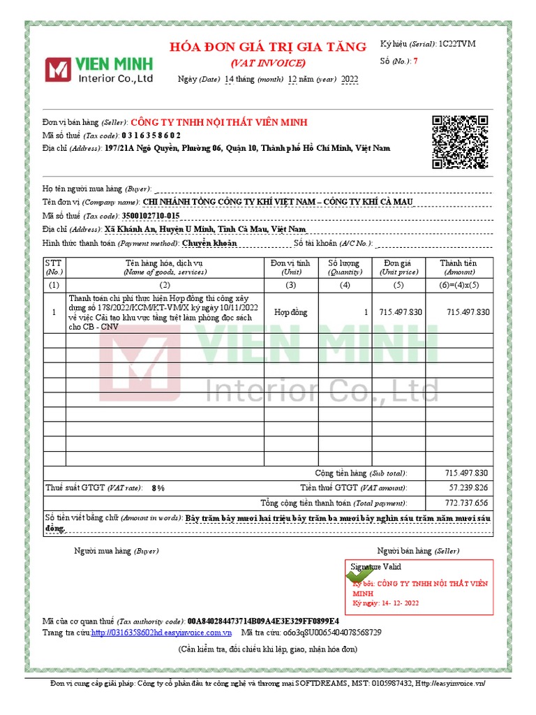 Hoadon 0316358602 1C22TVM 7 | PDF