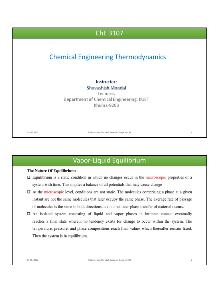 (L7 - L 11) Vapor Liquid Equilibrium | PDF | Phase Rule | Phase Diagram