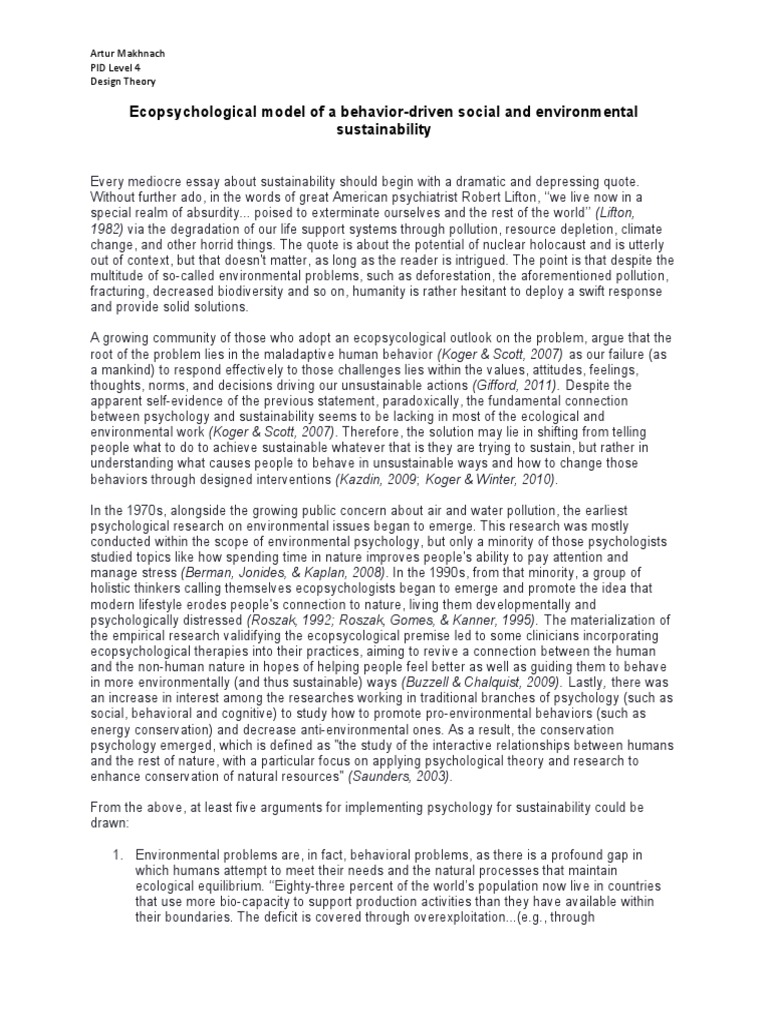 Artur Makhnach Sustainability Essay | PDF | Sustainability | Psychology