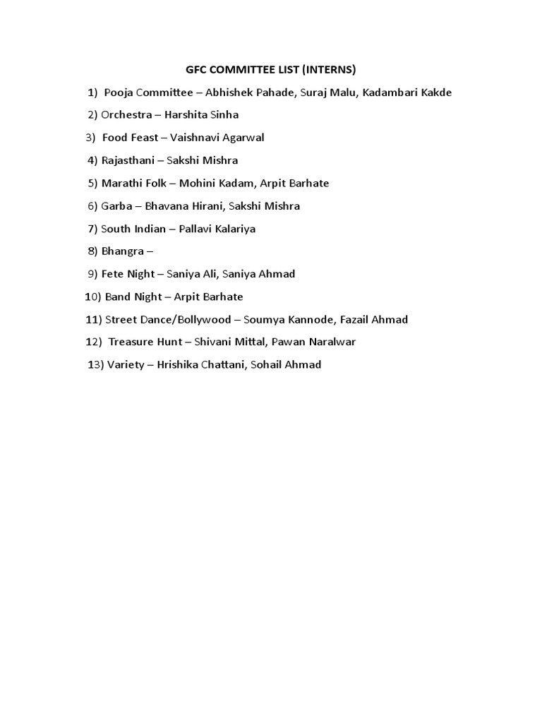 GFC Committee List | PDF