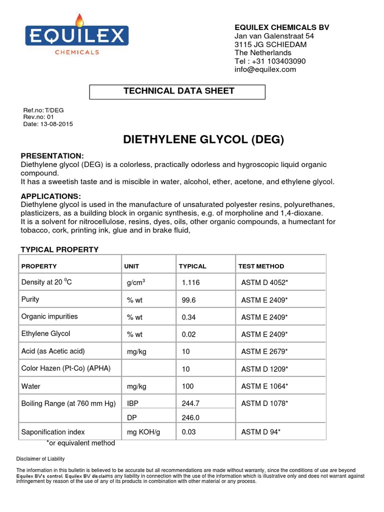 Diethylene Glycol | PDF | Chemical Substances | Chemistry