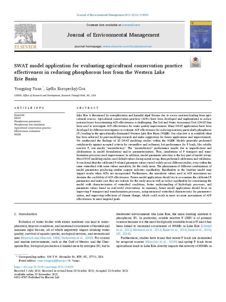Swat Model Application For Evaluating Agricultural Conservation