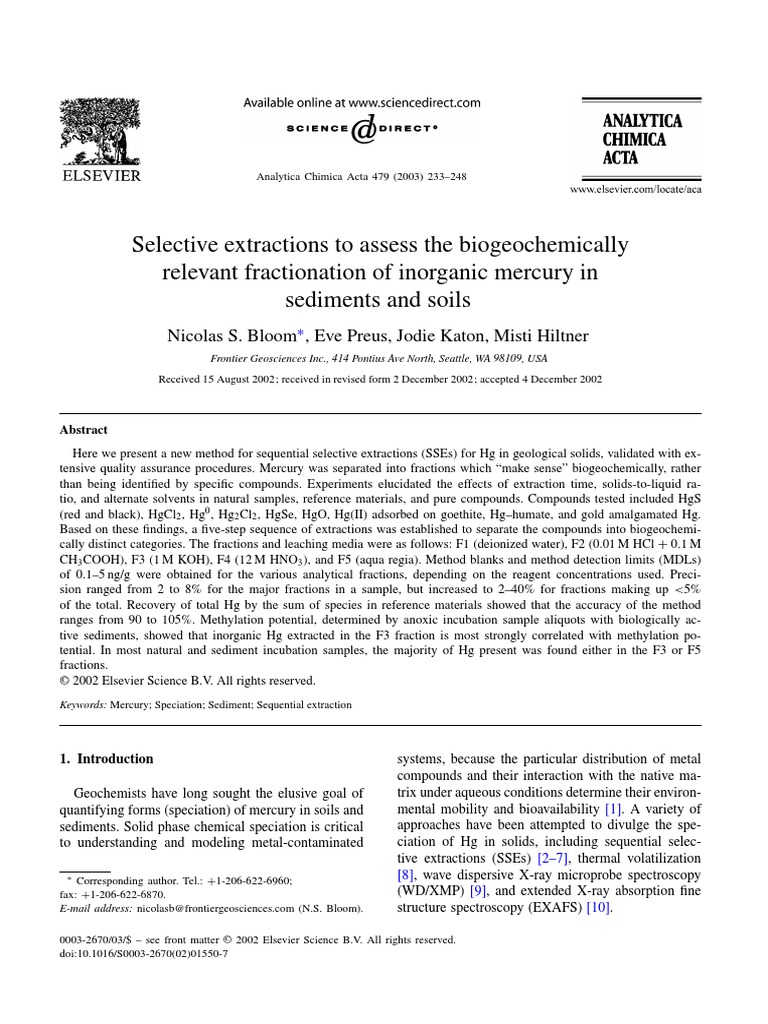 Selective Extractions To Assess The Biogeochemically Relevant ... Selective Extractions To Assess The Biogeochemically Relevant ...