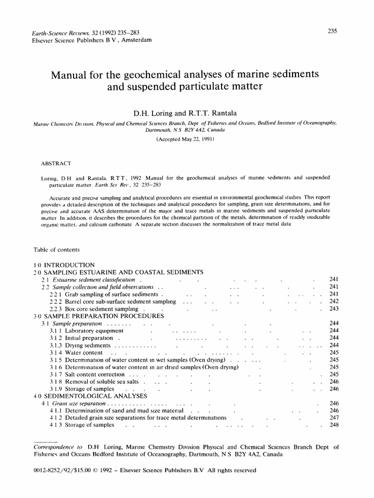 Manual For The Geochemical Analyses of Marine Sediments and Suspended Particulate Matter | PDF ...