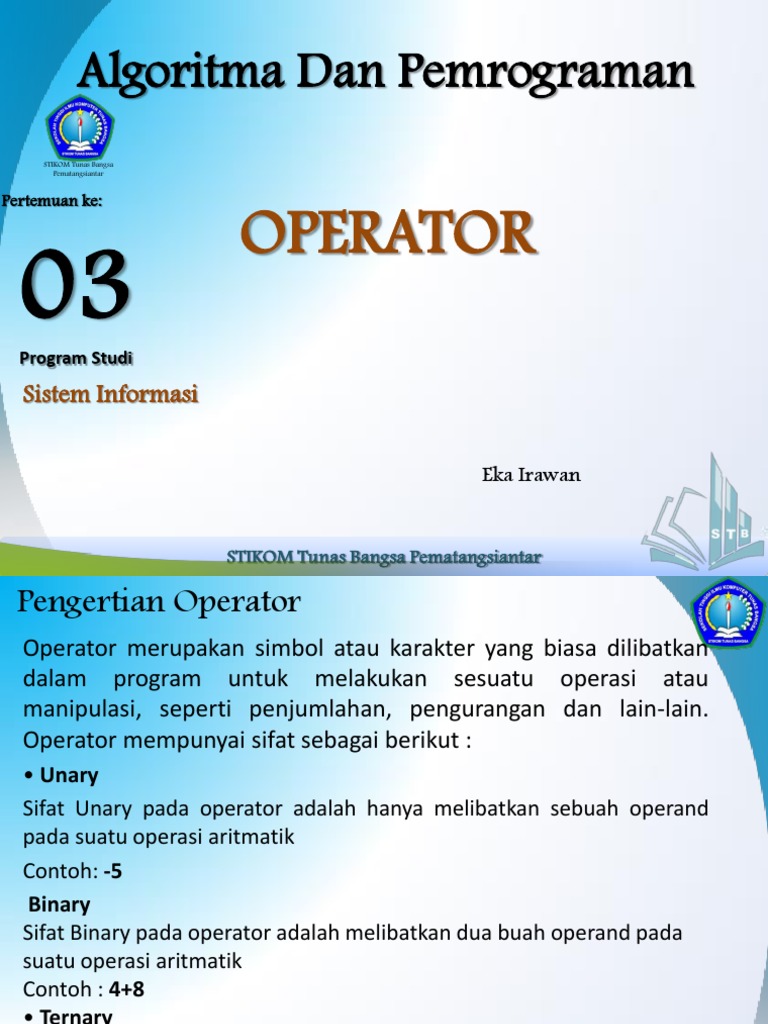 Pengertian dan Jenis Operator Pemrograman | PDF