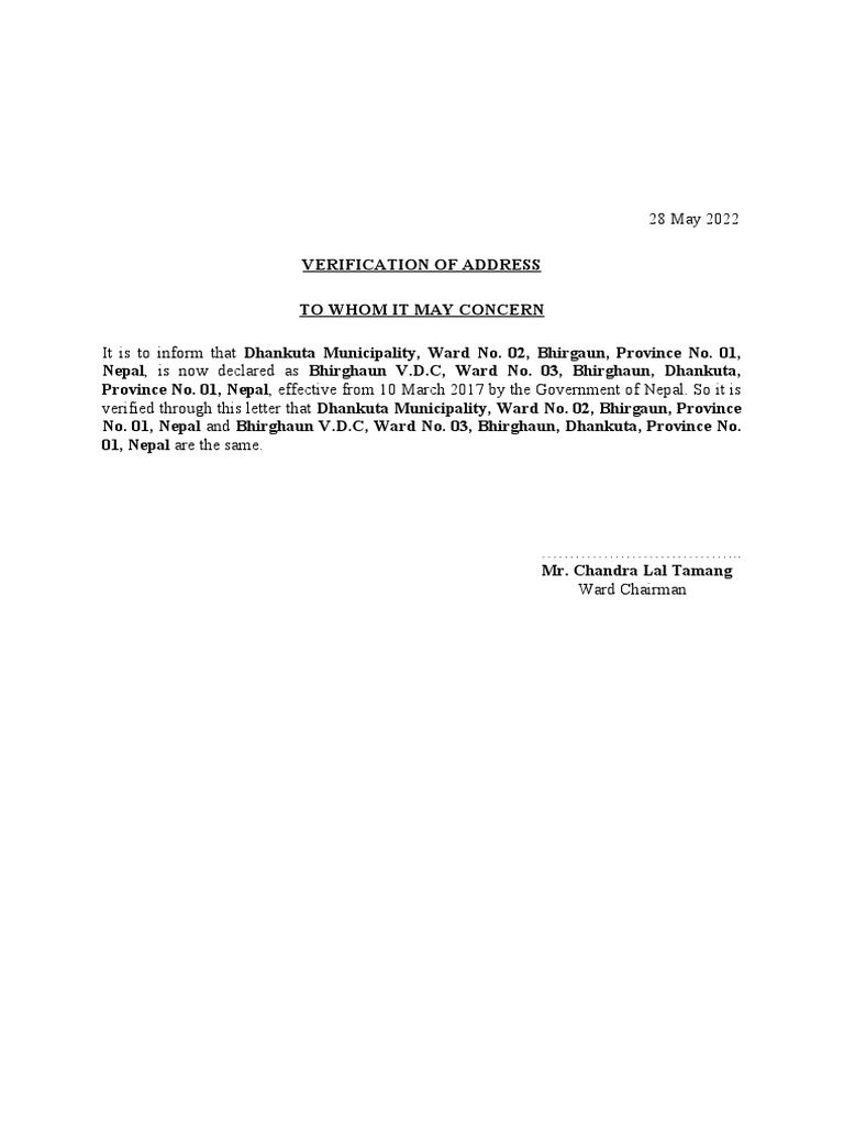 Address Verification Letter Nepal | PDF