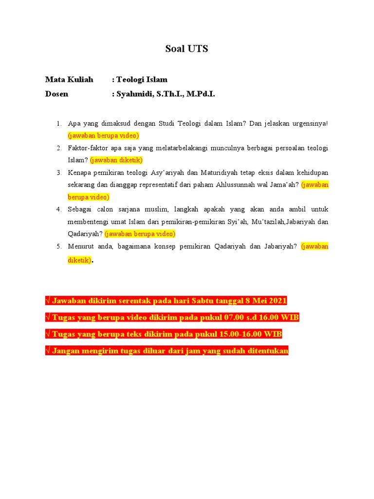 Soal UTS Teologi Islam 2021 | PDF | Karier & Perkembangan | Pengembangan Diri