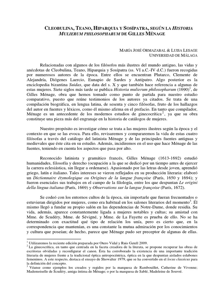 Cleobulina Teano Hiparquia y Sosipatra S | PDF | Pitágoras | Plutarco